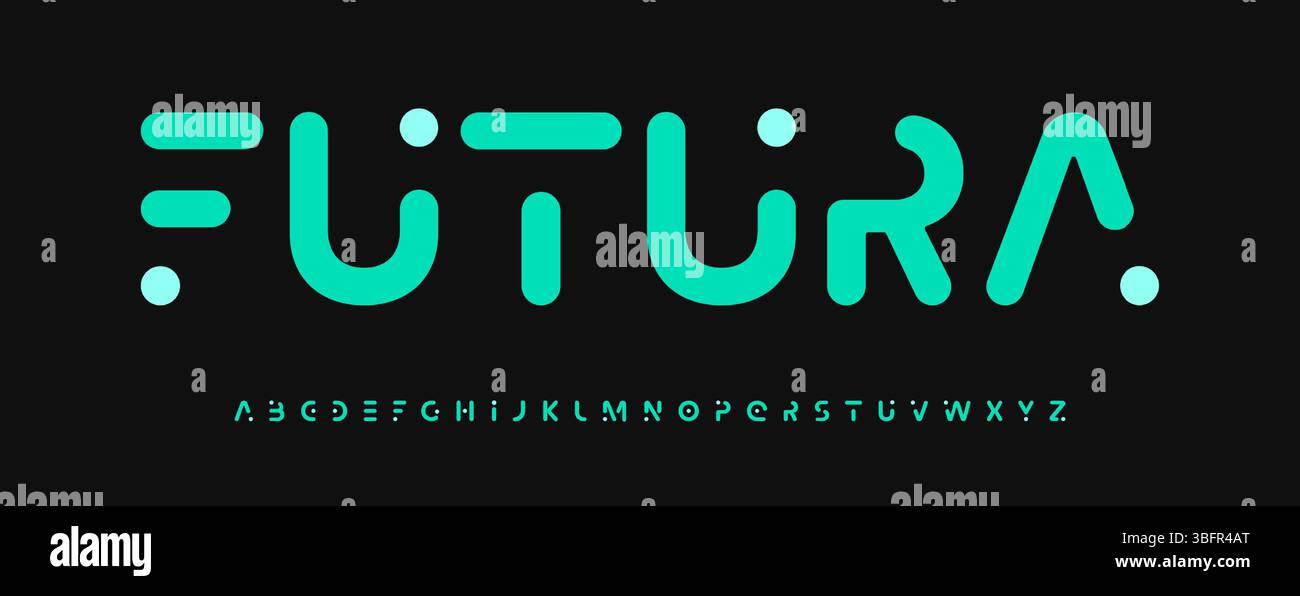 Futuristic rounded cutout alphabet, minimalistic geometric dotted font ...