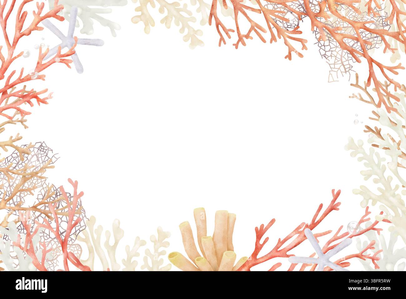 A frame made of coral twigs in nautical style. Watercolor illustration ...
