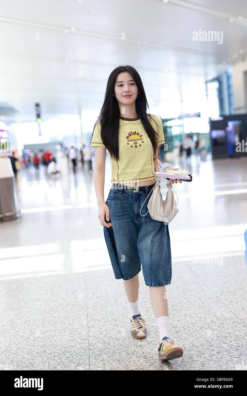 Chinese actress He Qiu appears at the airport in Shanghai, China, 30 ...