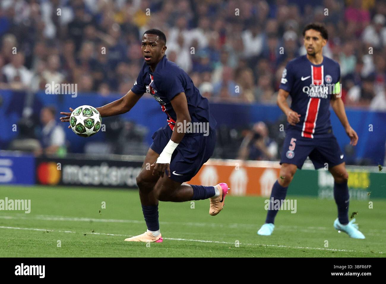 Munich, Germany May 31, 2025: William Pacho of PSG in action during 2024-2025 UEFA Champions ...