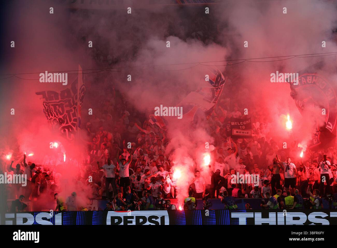 Munich, Germany May 31, 2025: PSG fans' smoke bombs and flares during ...