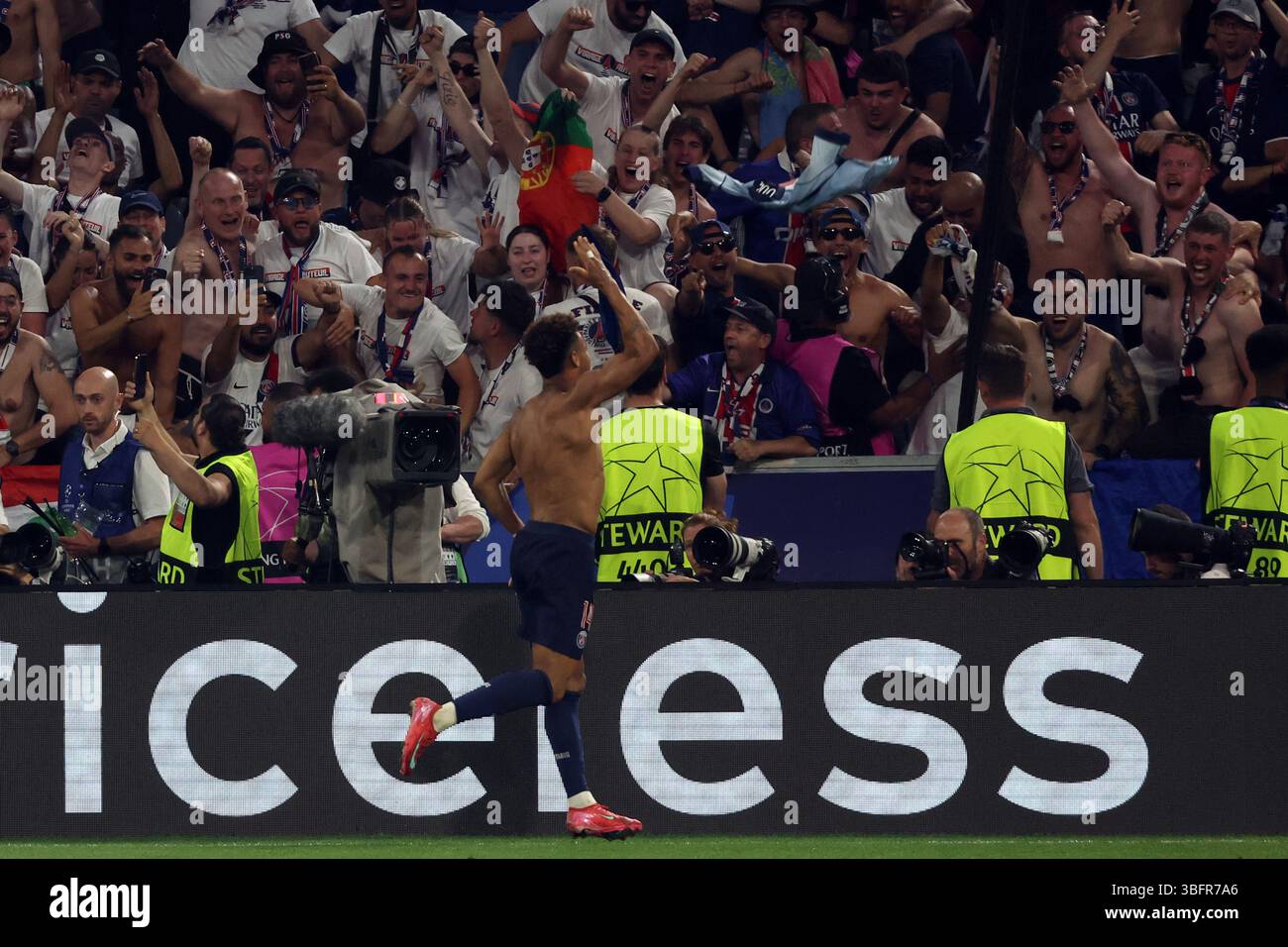 Munich, Germany May 31, 2025: Desire Doue of PSG score the goal and celebrate during 2024-2025 ...