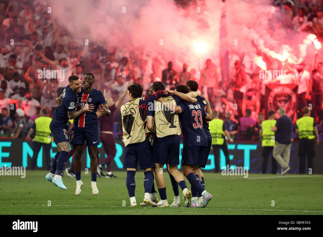 Munich, Germany May 31, 2025: PSG players celebrate victory 2024-2025 UEFA Champions League ...