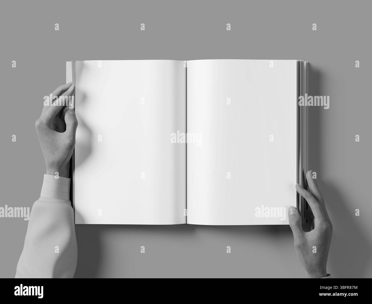 Hand Holding Magazine Book Open Mockup 3D Rendering Flat Lay Shot Stock ...