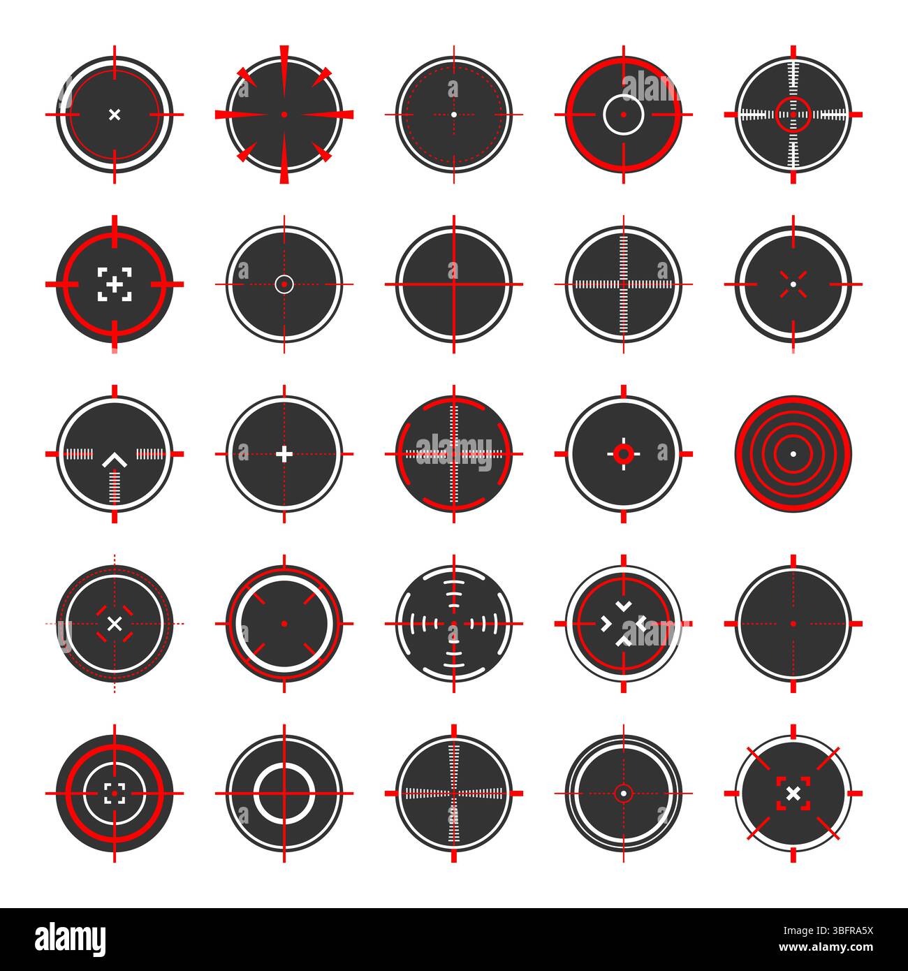 Round sniper rifle sights, weapon optical scope crosshair. Hunting gun ...