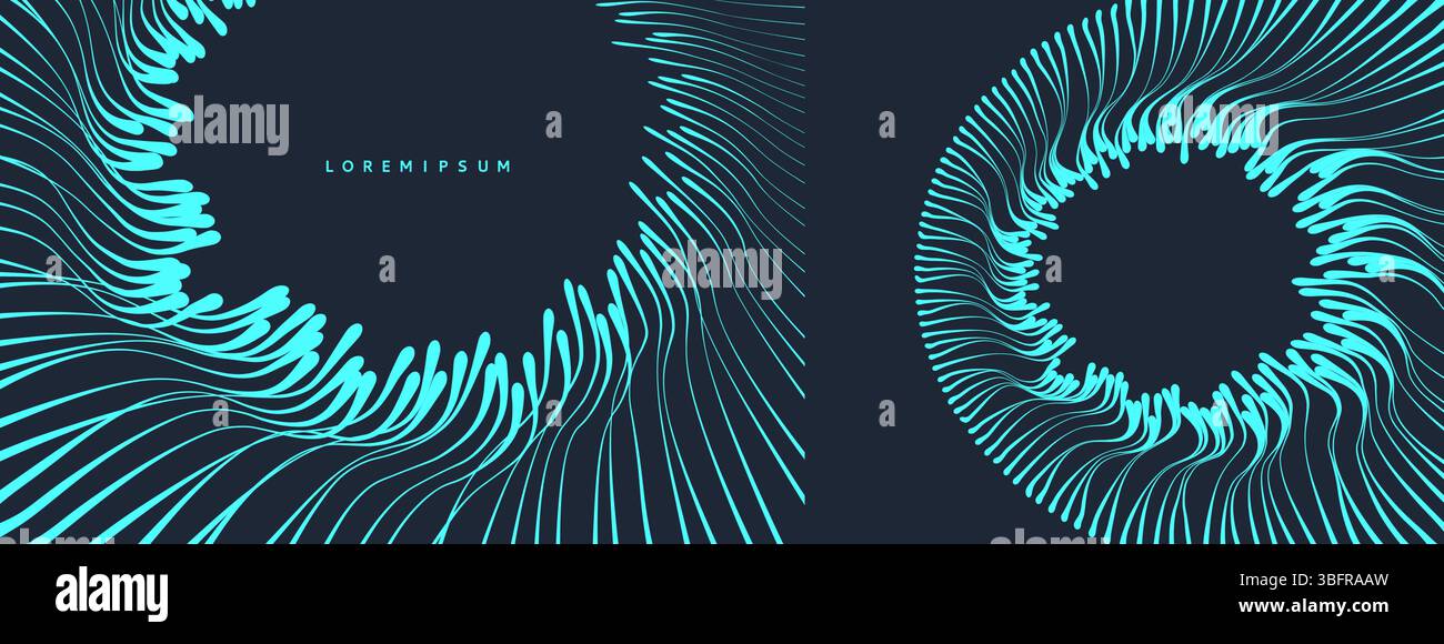 Blue magic portal hole made from many curved strips. Abstract energy vortex teleport. Virtual ...