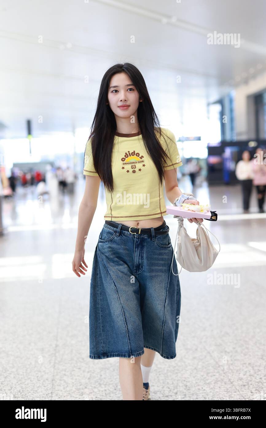 Chinese actress He Qiu appears at the airport in Shanghai, China, 30 May, 2025. (Photo by ...