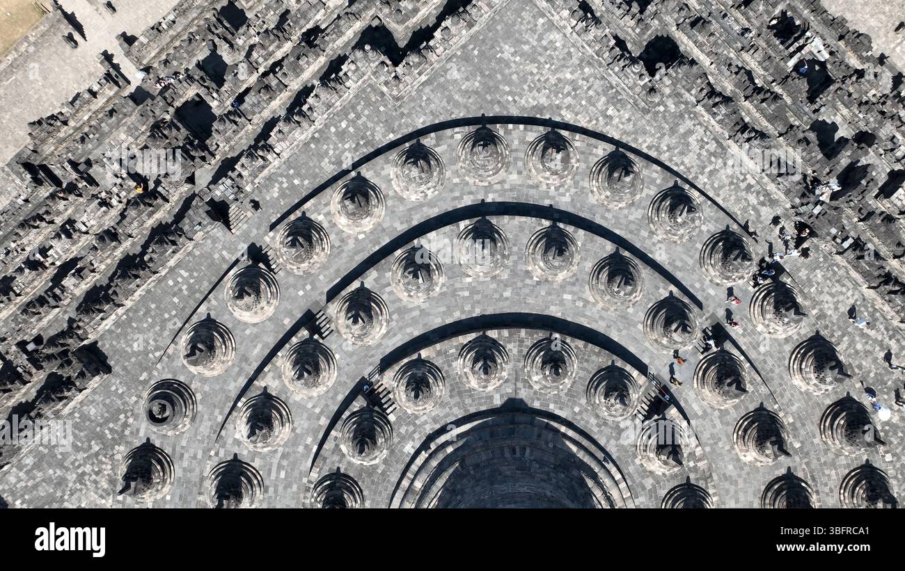 A breathtaking aerial view of Borobudur reveals its iconic concentric ...