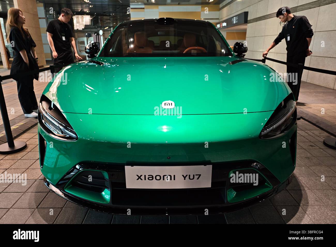 A Xiaomi YU7 electric vehicle in the iapm of the China World Trade Center in Shanghai, China on ...