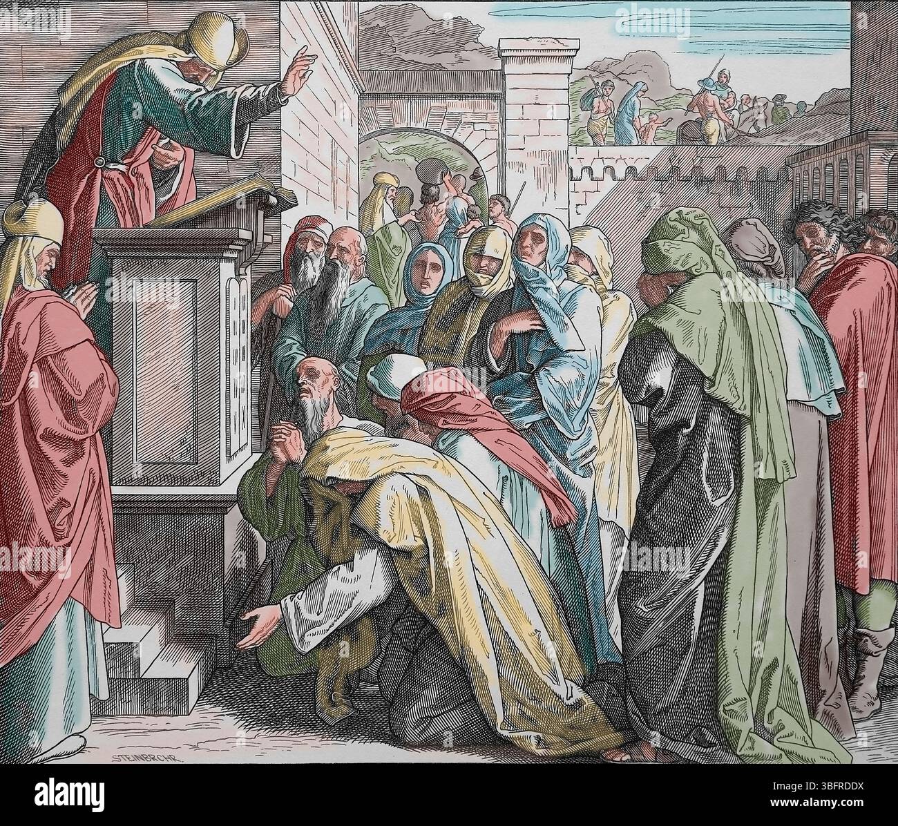 Old Testament. The people repent. The Book of Nehemiah. Illustration by ...