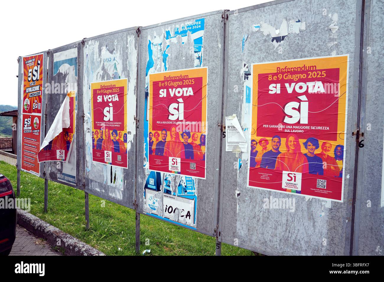 Pavia, Italy. 03rd June, 2025. Milan, Panels with posters for the ...