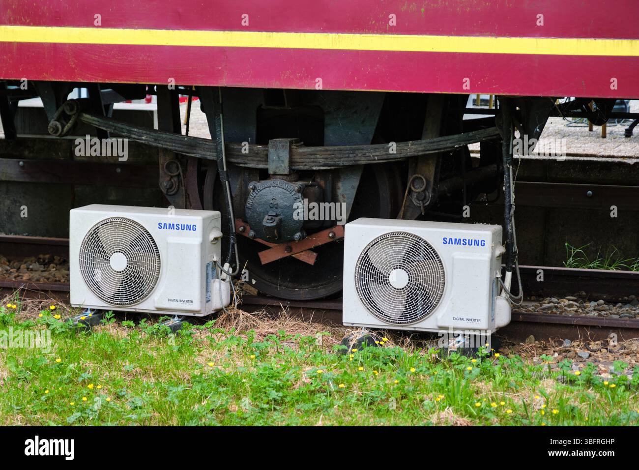 May 29, 2025 - Hoedekenskerke-Netherlands: Two Samsung air conditioner ...