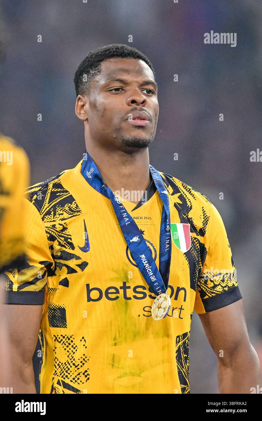 Denzel Dumfries of Inter seen during the 2024/25 UEFA Champions League final between Paris Saint ...