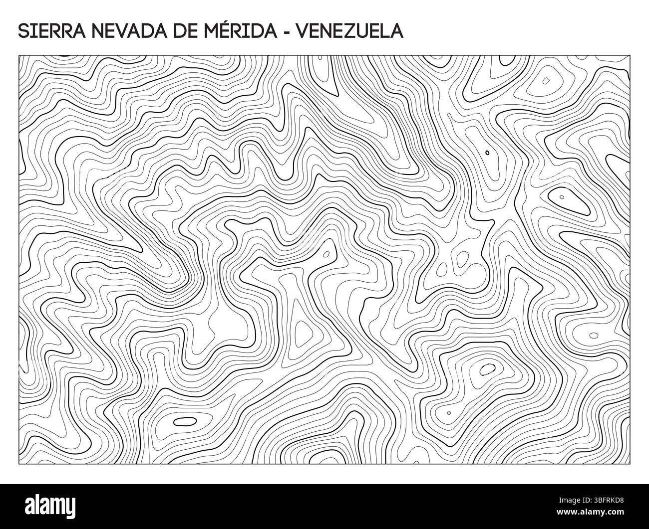 Topographic contour map of Sierra Nevada de Merida mountain range in ...