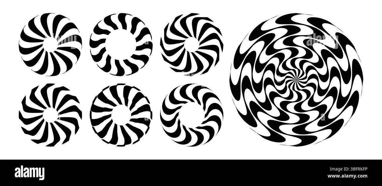 Set of striped minimalist shapes with optical illusion effect. Emblems ...