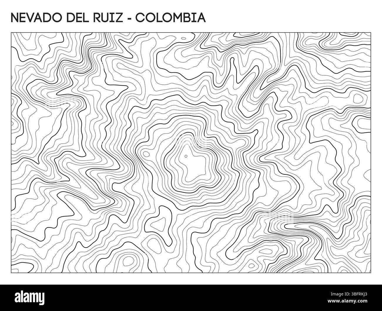 Topographic contour map of Nevado del Ruiz volcano in Colombia ...