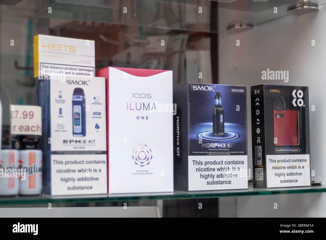 Windsor, Berkshire, UK. 3rd June, 2025. Vapes for sale in a shop window ...