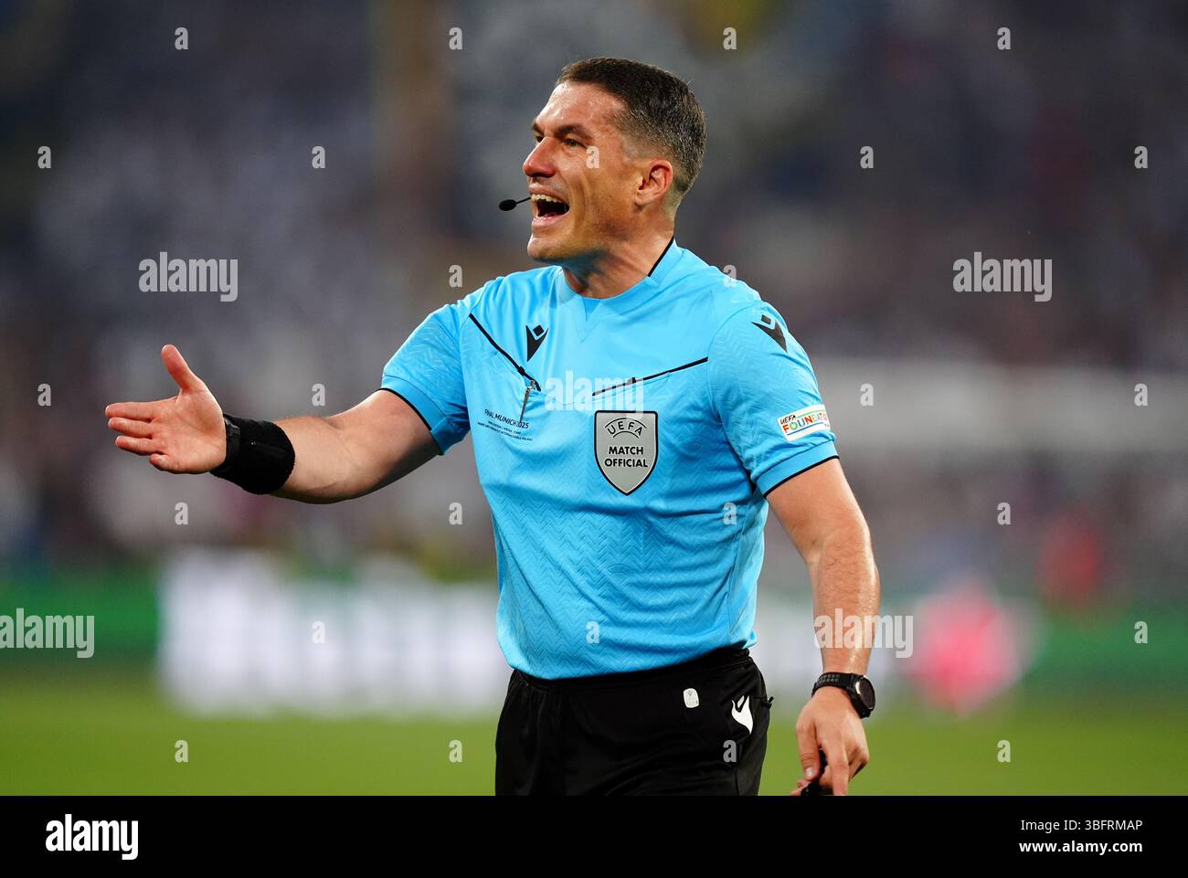 Referee Istvan Kovacs during the UEFA Champions League final at the Munich Football Arena ...