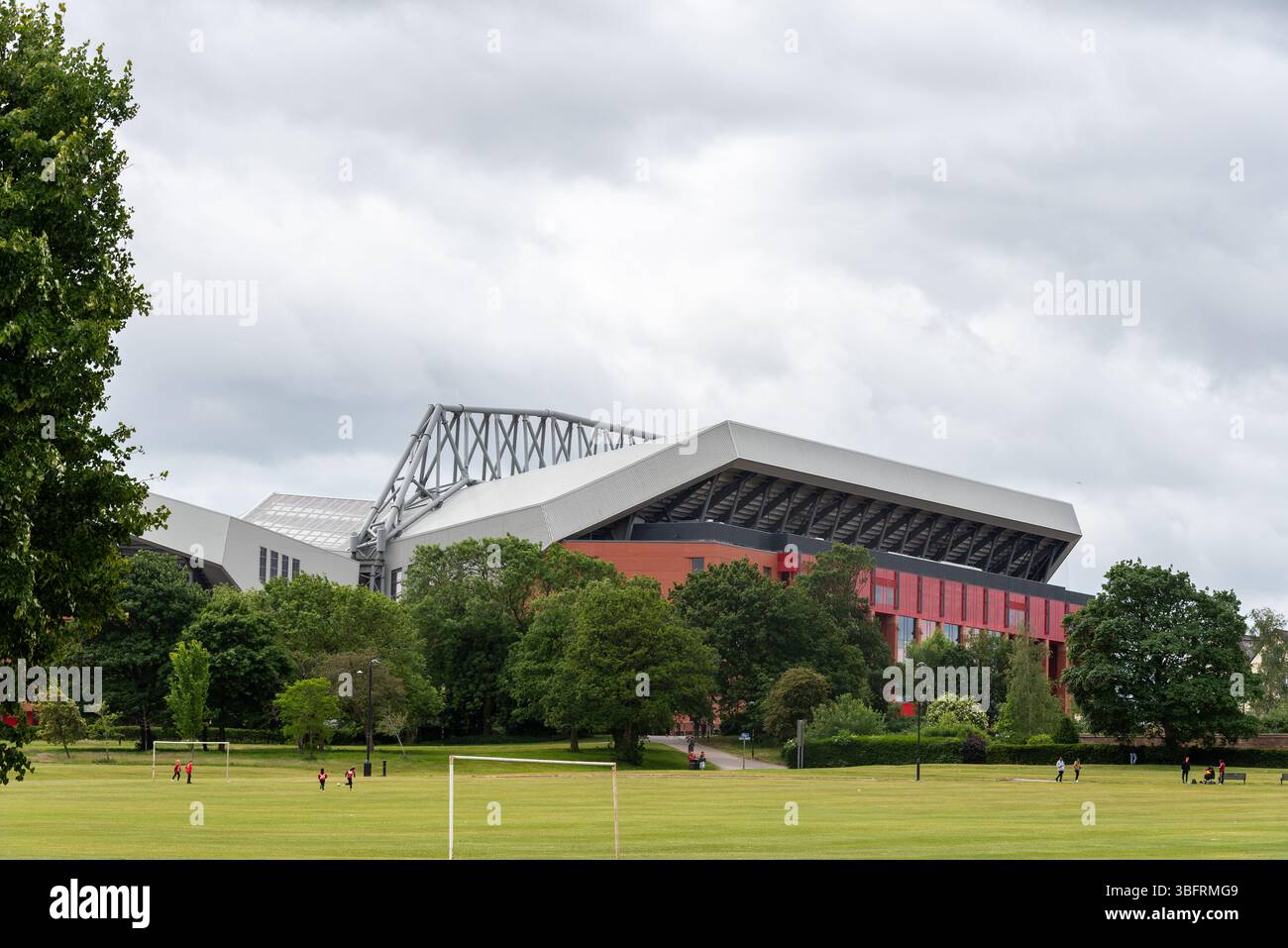 Stanley Park, Liverpool, UK, with Anfield stadium of Liverpool Football ...
