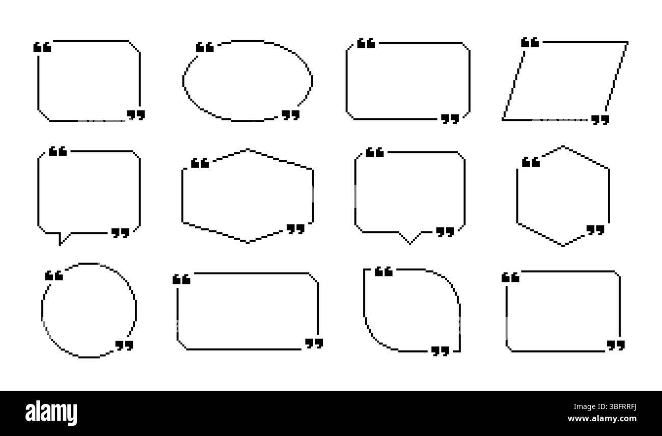 Set of pixel art speech bubbles and quote frames in different shapes ...