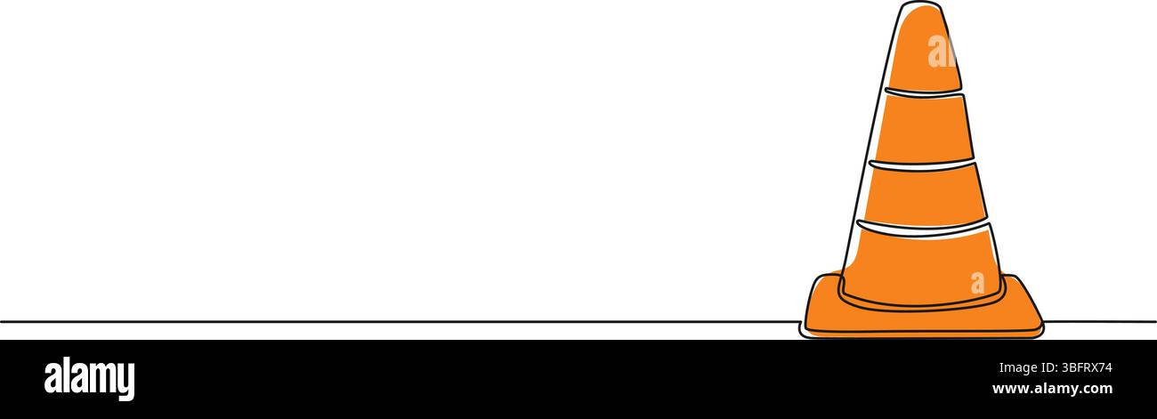 continuous single line drawing of orange traffic cone, line art vector ...