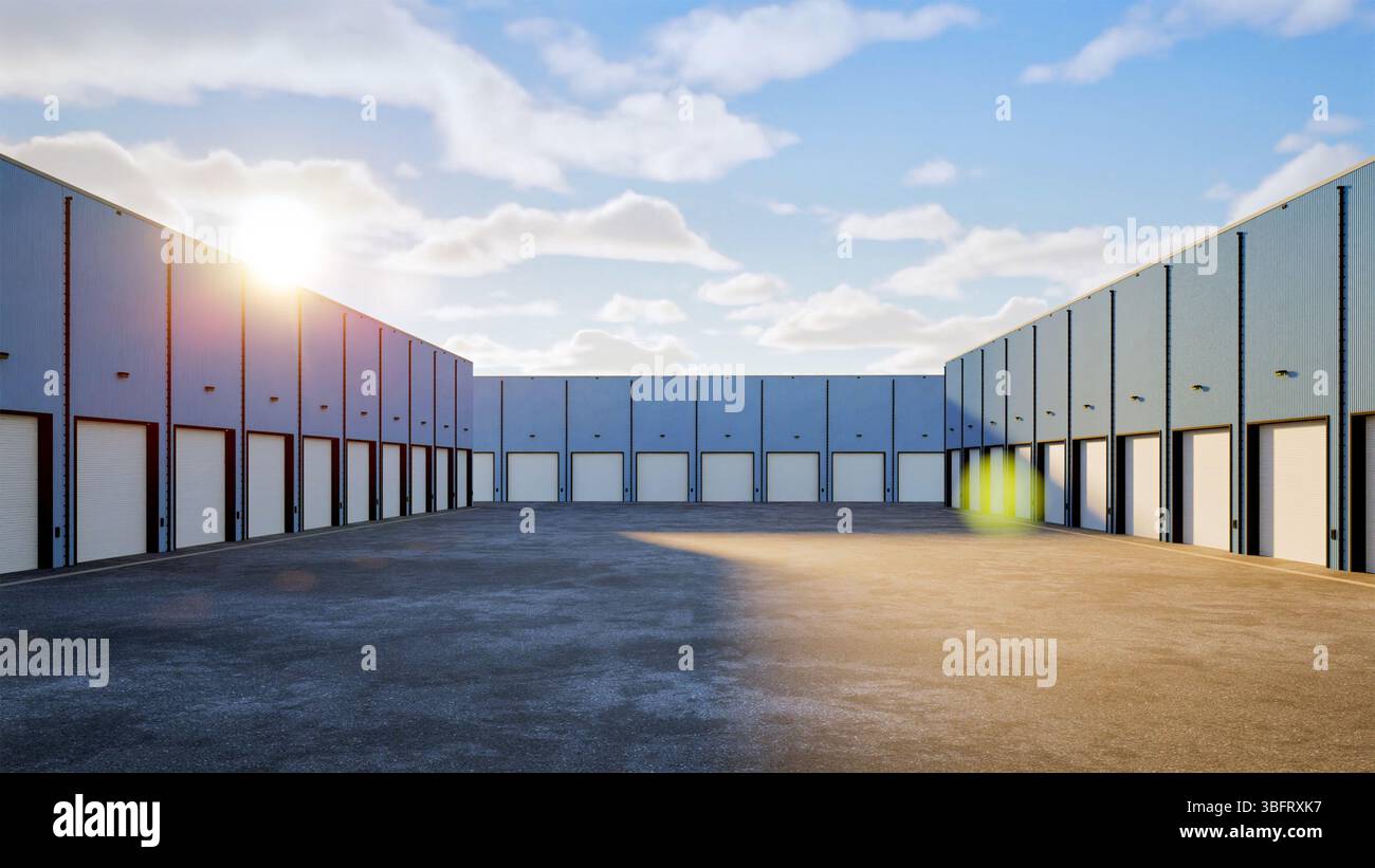 3d rendering warehouse exterior with shutter doors Stock Photo - Alamy