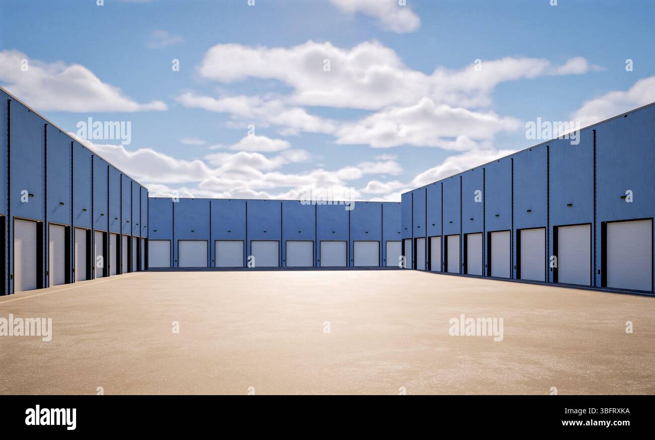 3d rendering warehouse exterior with shutter doors Stock Photo - Alamy