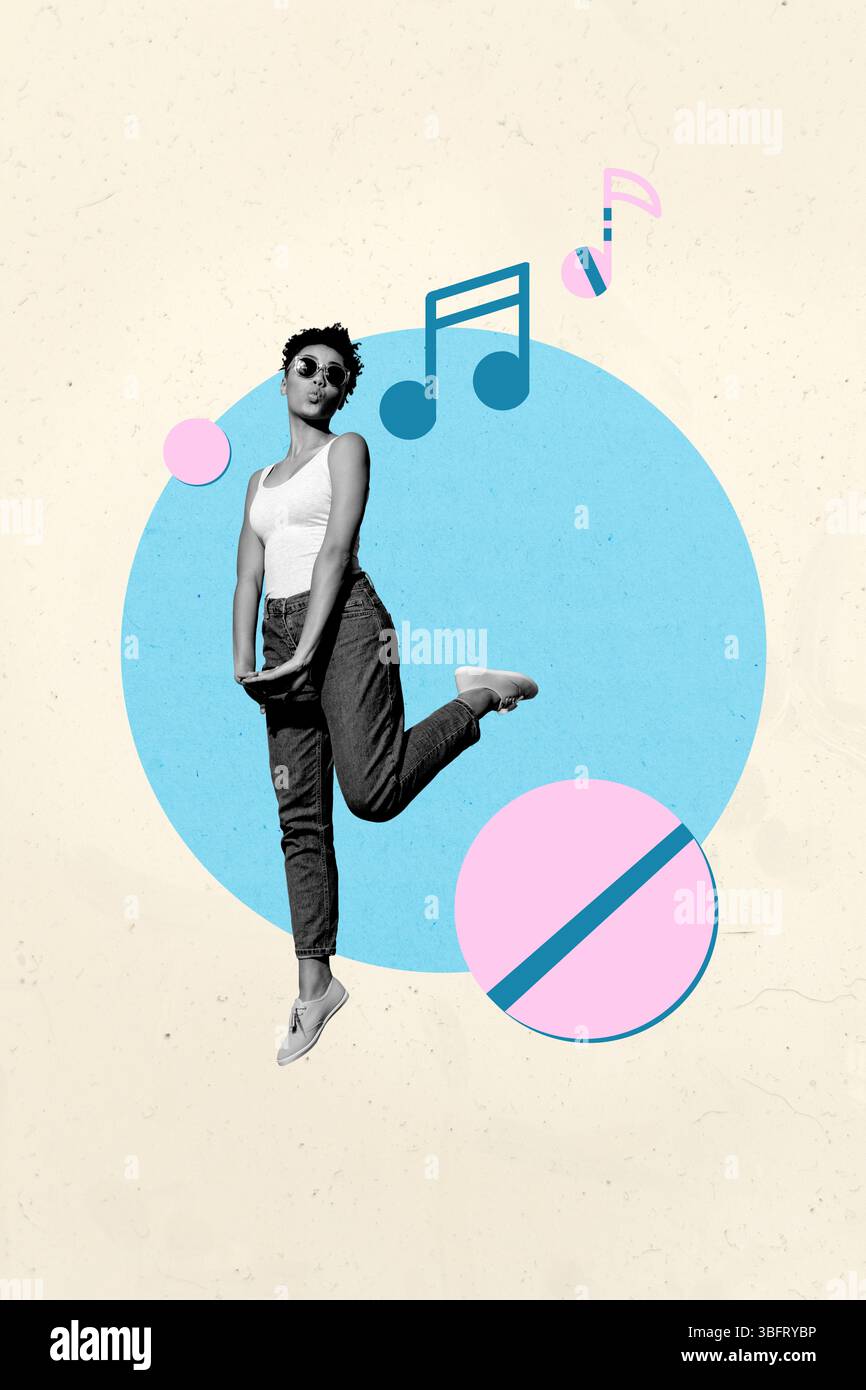 Trend picture collage of person sing dance circle hole with pills music ...