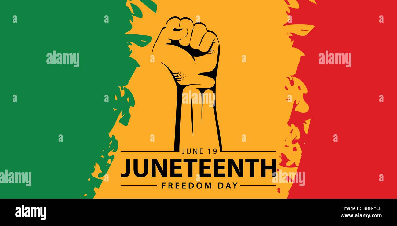 Juneteenth Banner Vector. Waving Pan-African Flag on Orange Background. Juneteenth Freedom Day ...