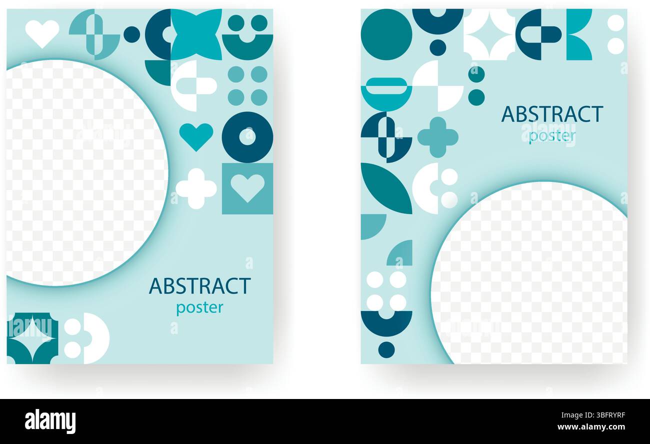 Set of abstract posters with dynamic icons and space for photo ...