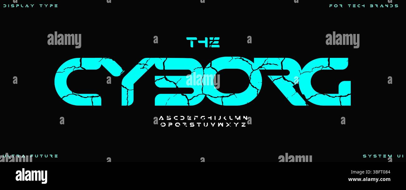 Cyberpunk glitch alphabet, cracked robotic font, bold futuristic ...