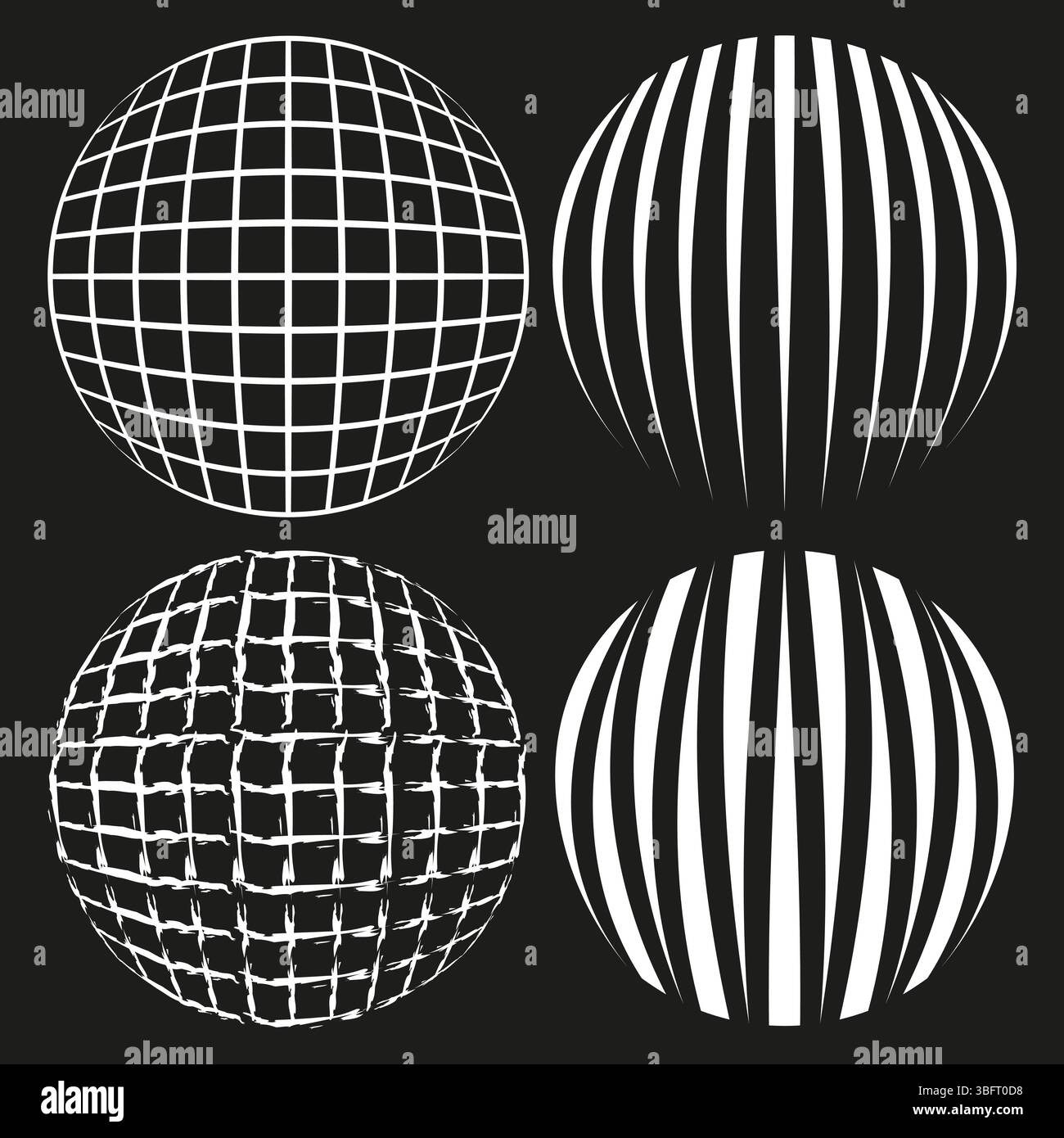 Spherical grid shape. Optical illusion sphere. Geometric contour object. Vector black design ...