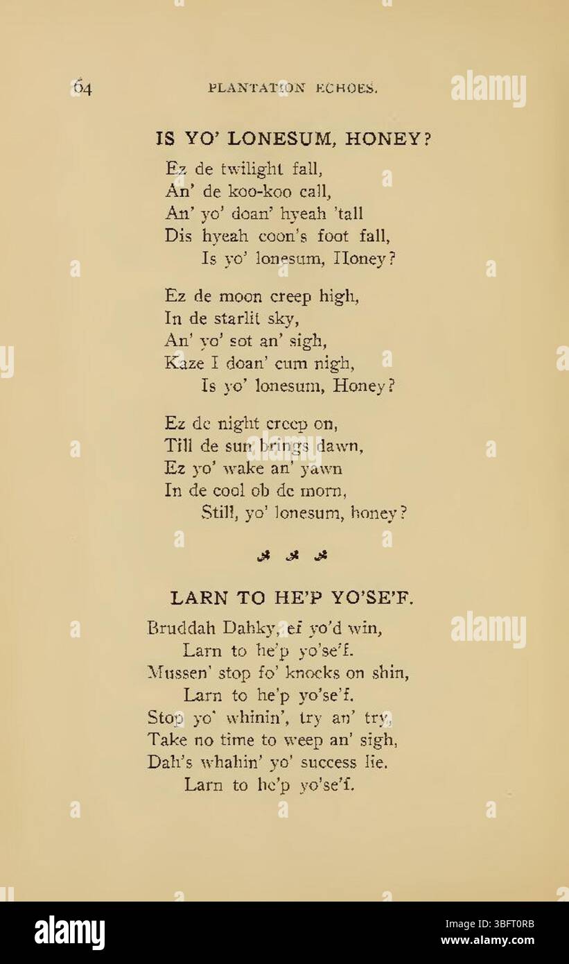 Published in 1904, Plantation Echoes is a compilation of original poems ...