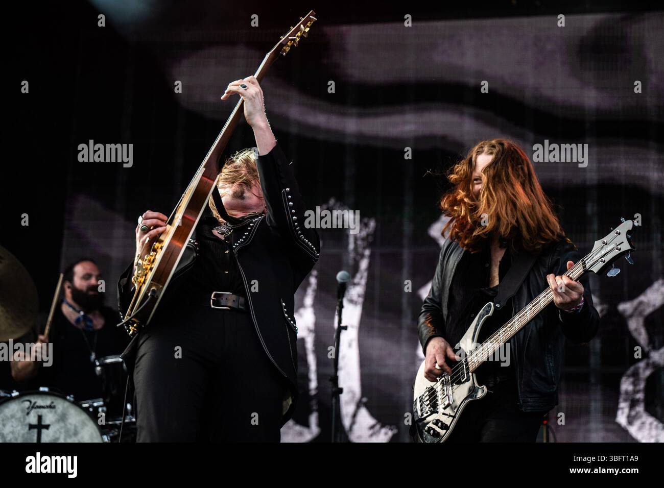 Mikey Sorbello, Chris Turpin and Nick Pini of Mirador perform on Day 3 ...