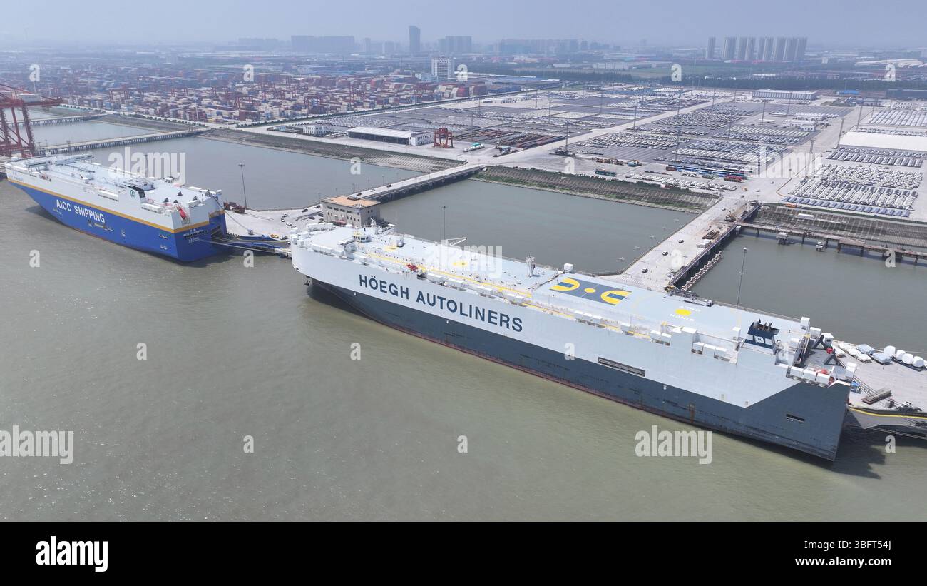 SUZHOU, CHINA - JUNE 3, 2025 - A cargo ship load automobiles for export ...