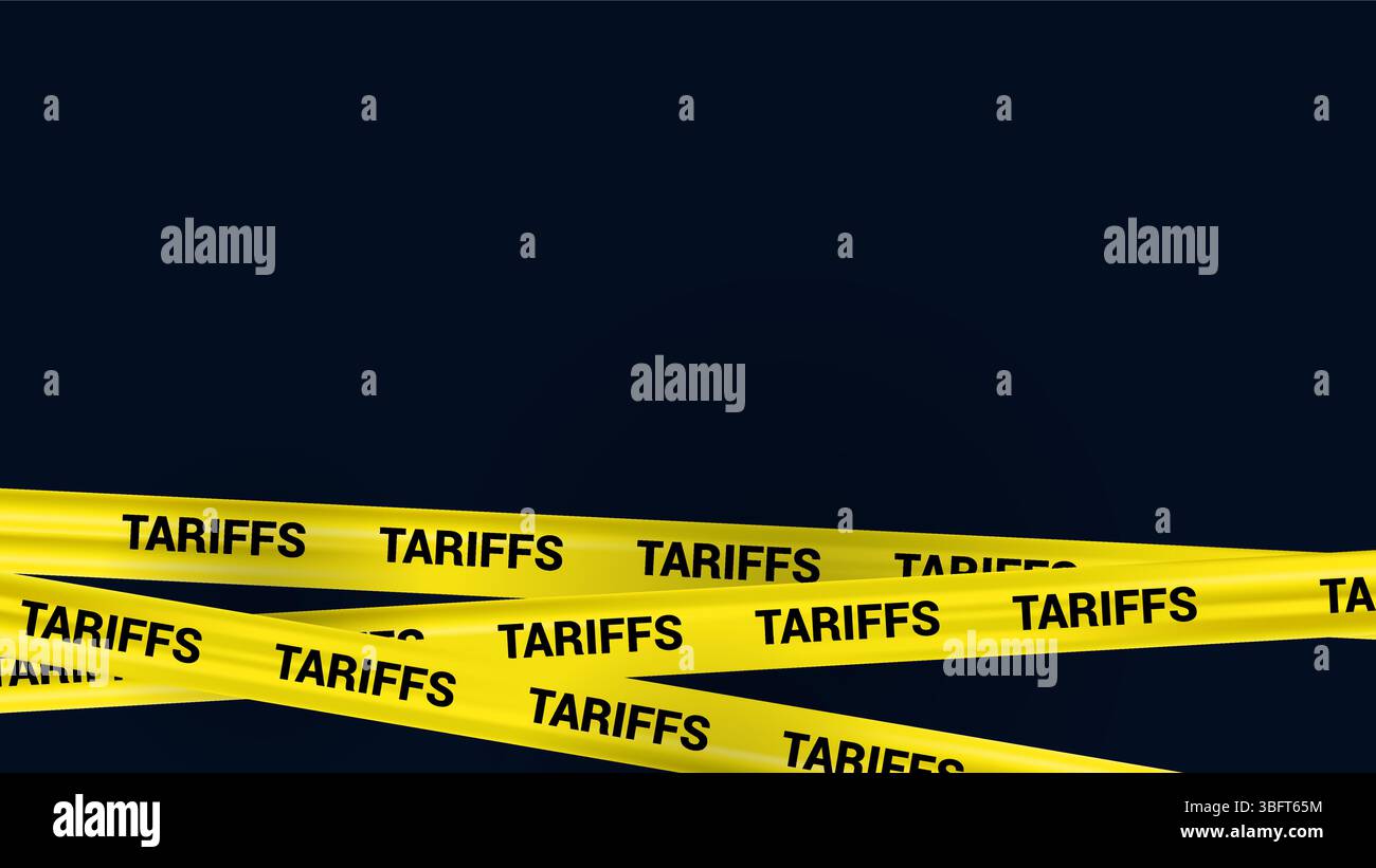Warning Yellow Stripe Tariff News Vector Banner, Realistic Crossed Tape ...