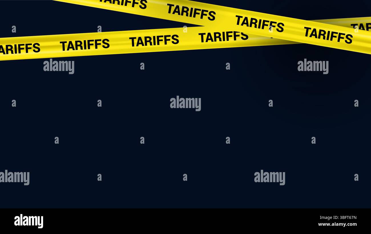 Warning Yellow Stripe Tariff News Vector Banner, Realistic Crossed Tape ...