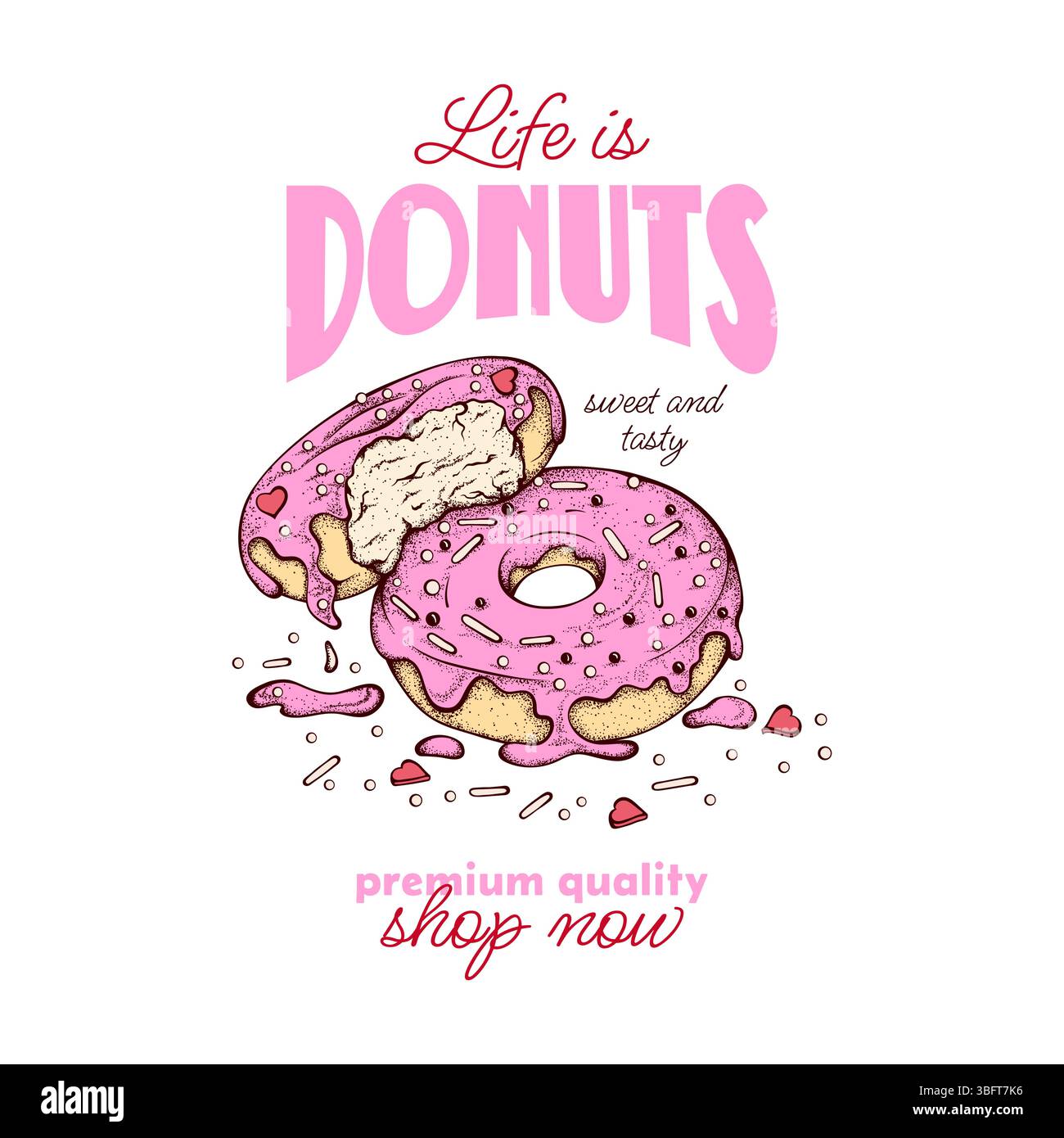 Pink Summer Desserts Typography T-shirt Vector Design Template, Two ...