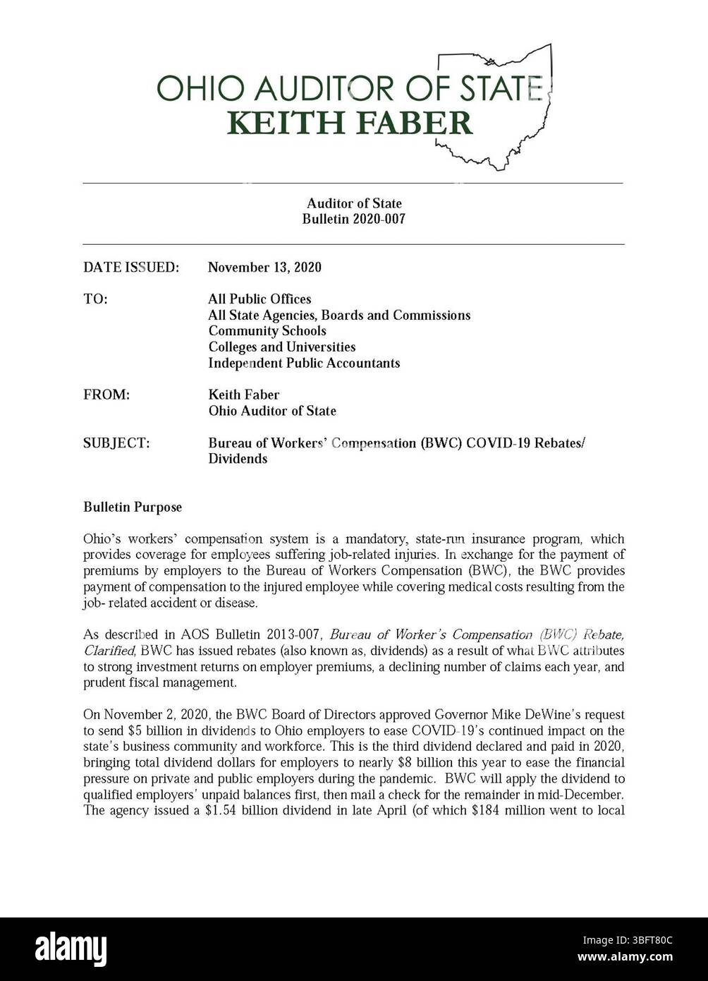 The Auditor of State bulletin (2020-007) issued in 1995 provides ...