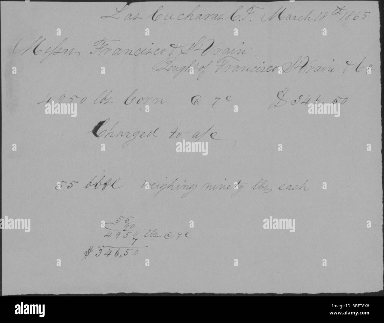 This is a receipt for the purchase of corn dated March 18, 1865. The ...