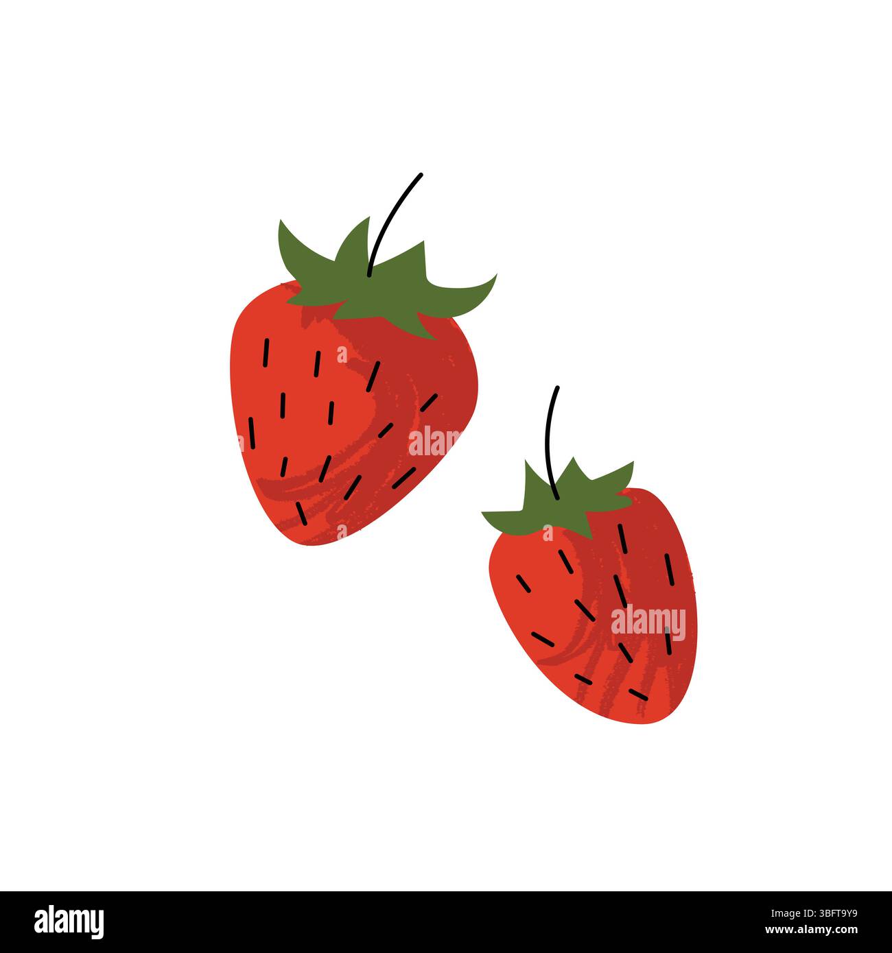 Hand drawn strawberries in a playful, minimalist style. Bright red ...