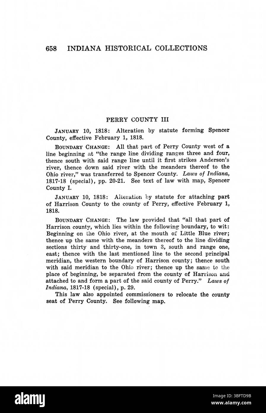 Page 674 of the 1967 *Indiana Boundaries* reprint details the shifting ...