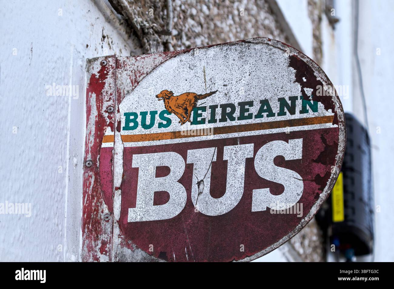 old worn rusted bus eireann red setter bus stop sign county mayo ...