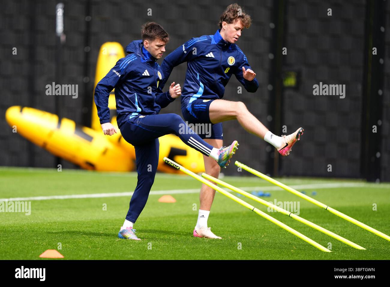 Scotland's Kieran Tierney (left) during a training session at Lesser ...