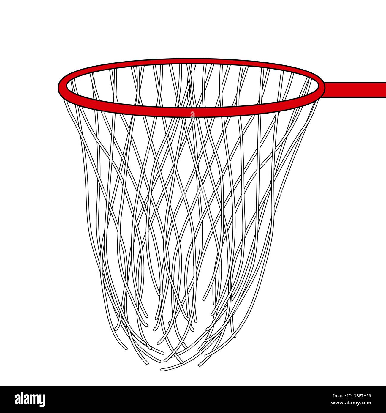Basketball hoop with red rim and hanging net on white background ...