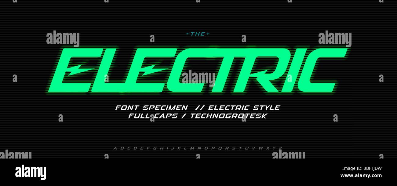 Electric energetic font, speed charged alphabet, dynamic slant typeface ...