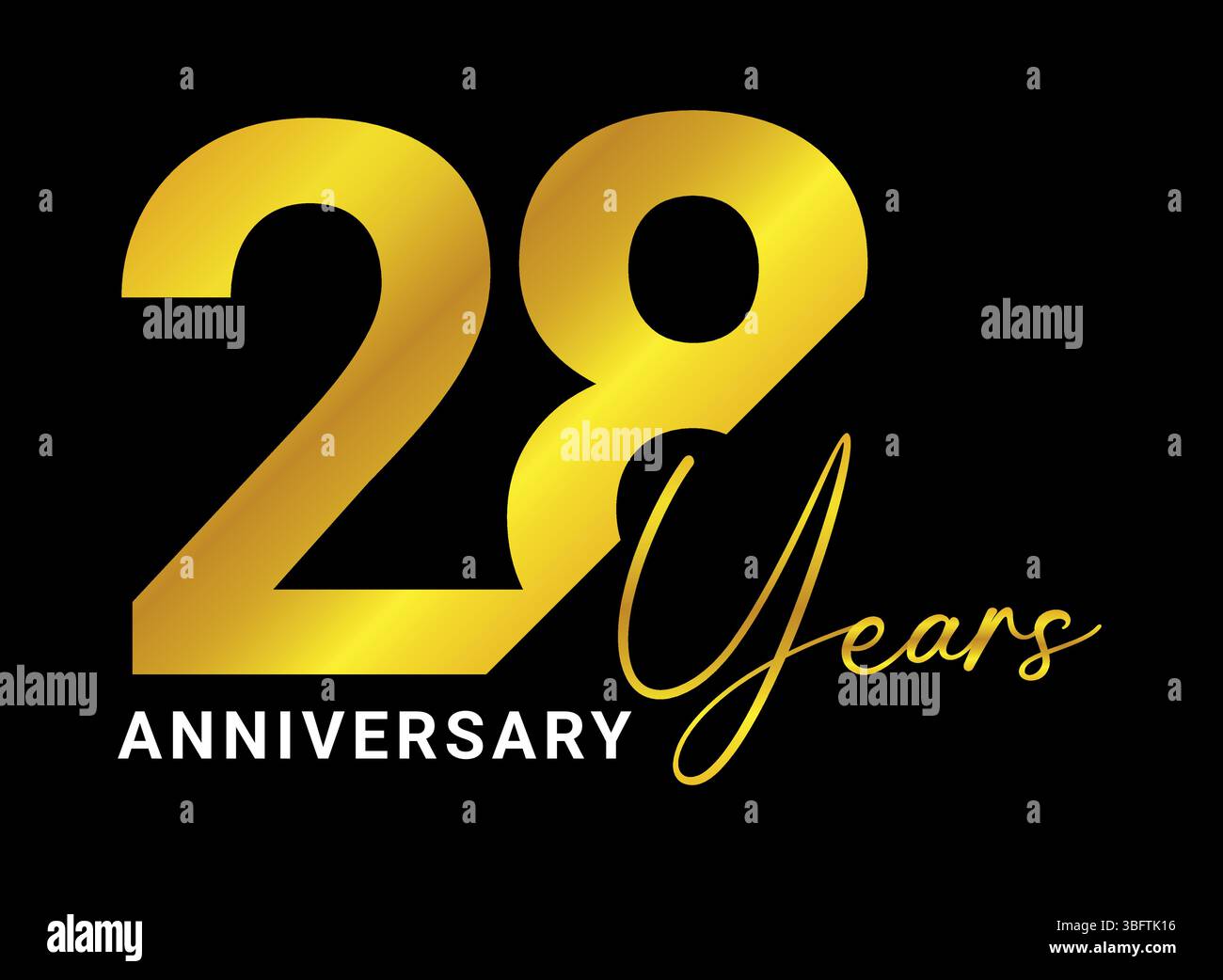 elegant 28 years anniversary design in gold text on black background ...