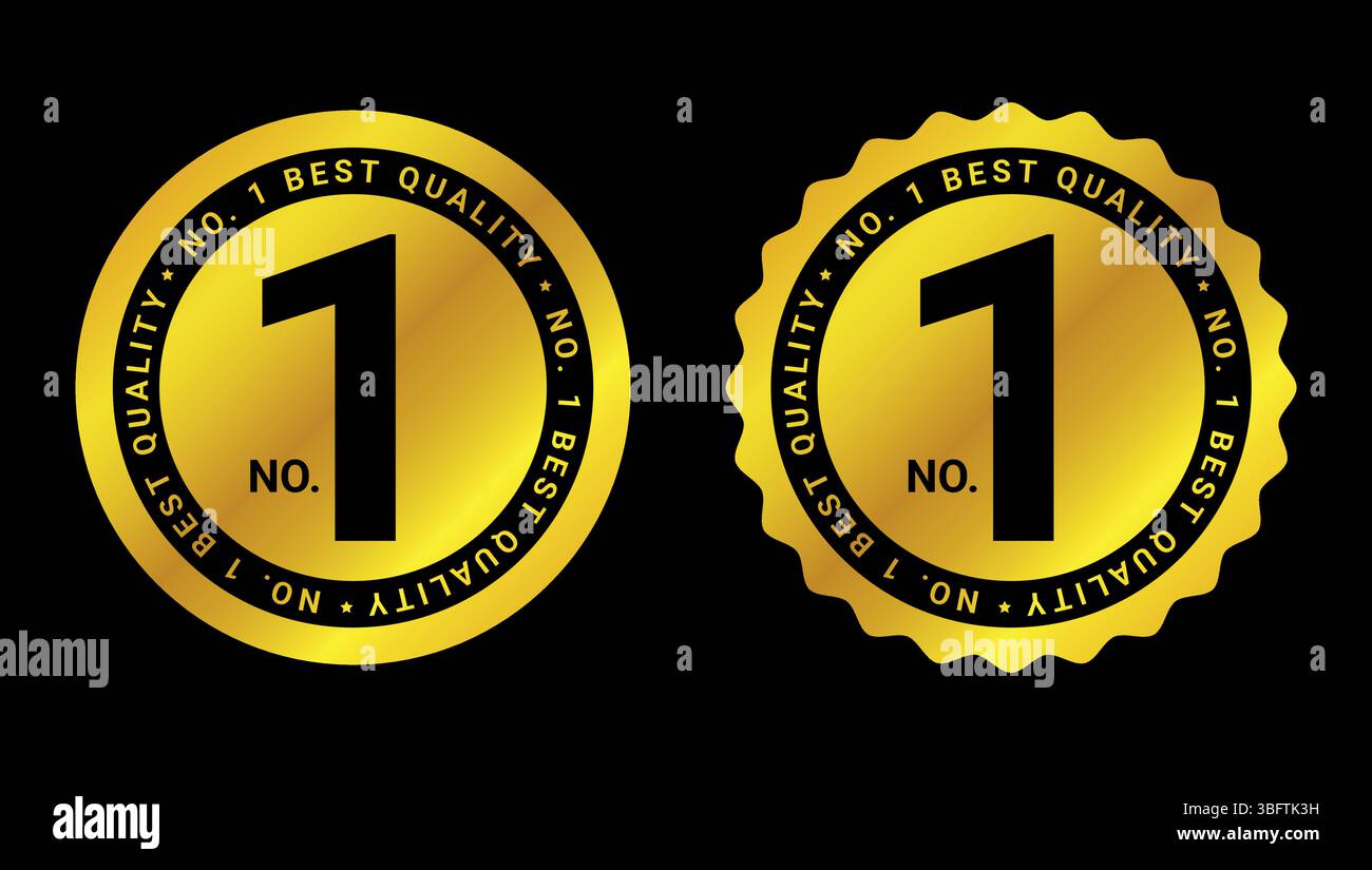 shiny gold number one best quality badges in round shapes with bold ...