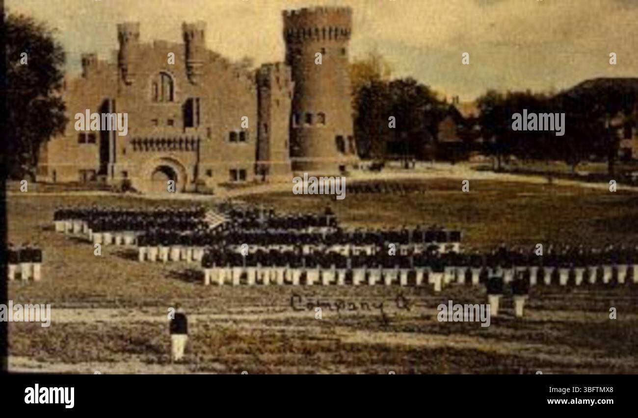 Cadet Regiment, Company G, is seen on review at the old Armory at Ohio ...