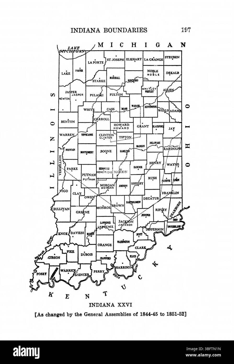 This page of *Indiana Boundaries* (1967) focuses on the territorial evolution of Indiana. It ...